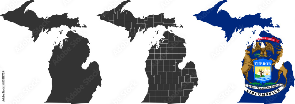 Michigan state of USA. Michigan flag and territory. States of America ...