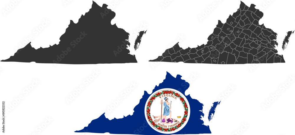 Virginia state of USA. Virginia territory and flag. States of America ...