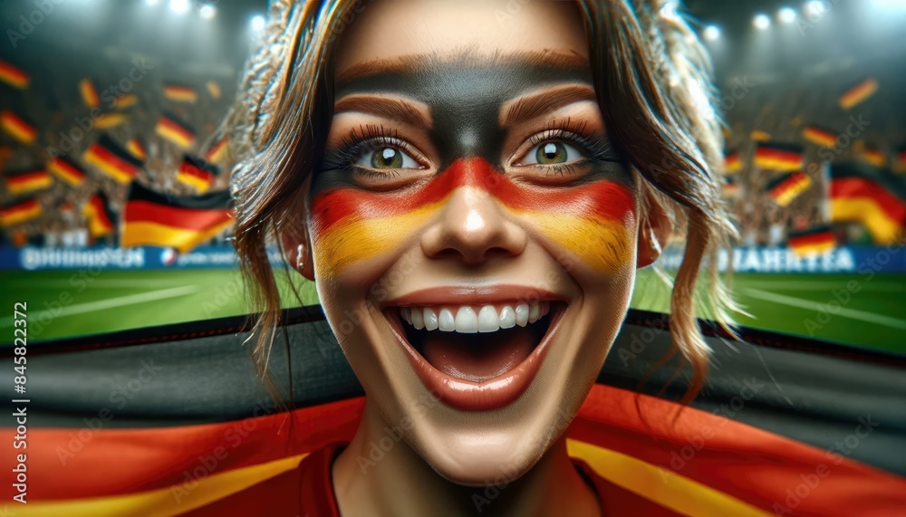 German national team fan with a German flag painted on her face ...