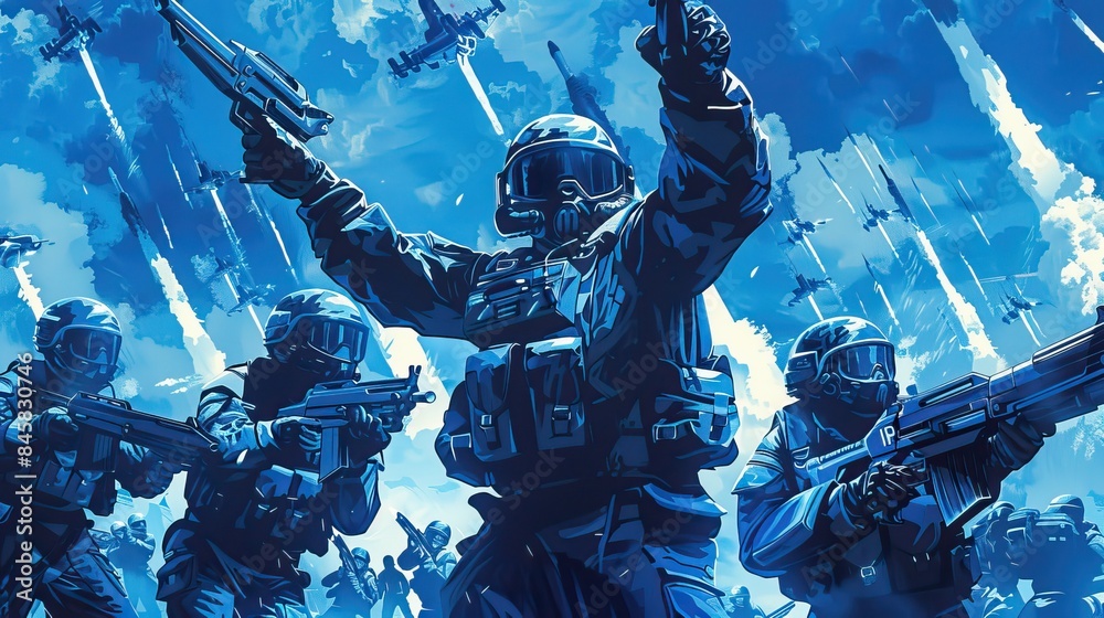 Soldiers after the war in battlefield. War theme background. Digital ...