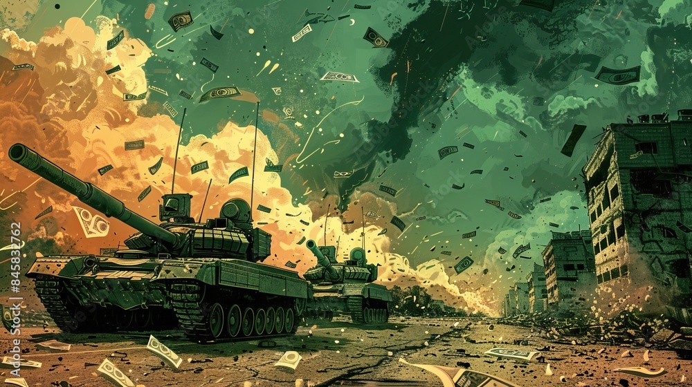 Battlefield tank actions, military gunfire. Tanks on the battlefield ...