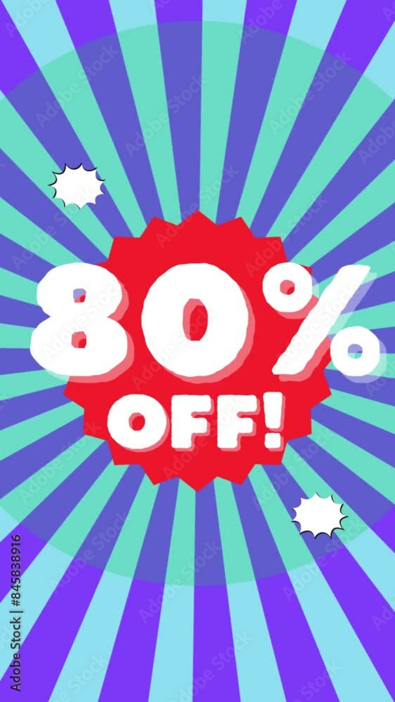Bright animated graphic of an 80% off sale on everything. Perfect for ...