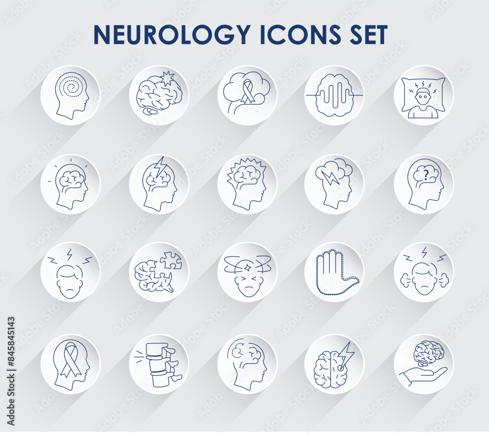 Neurological Disease Icons - Headache, Memory Loss, Migraine, Parkinson ...