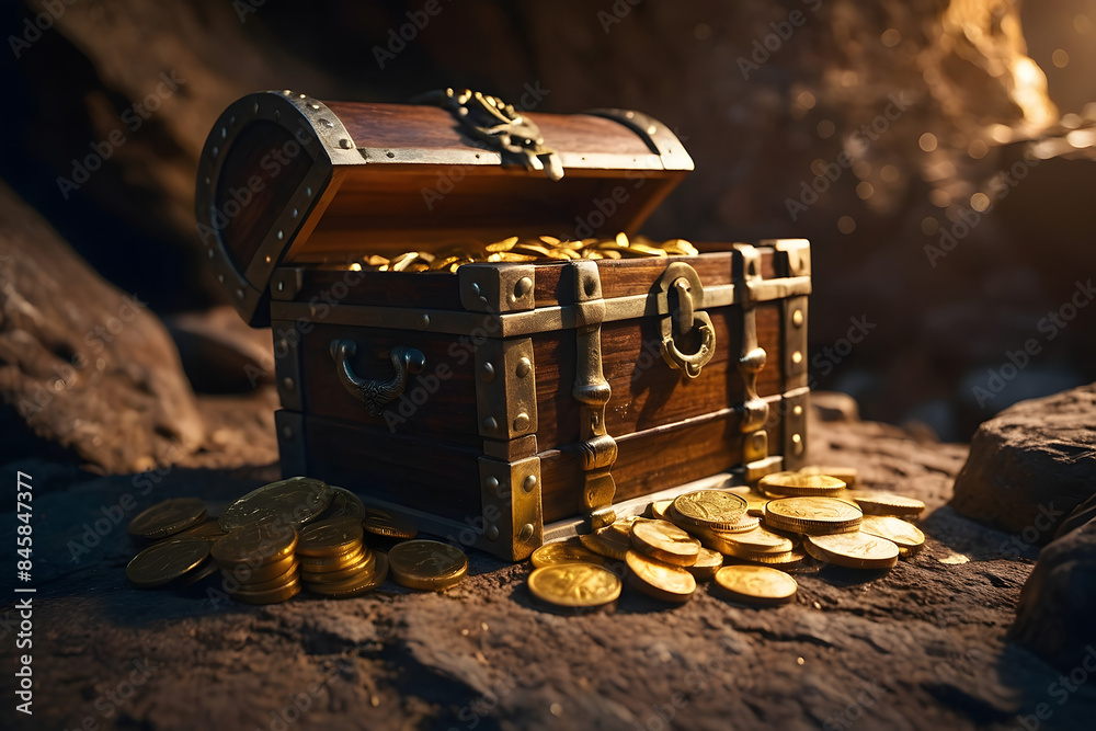 Pirate Chest Overflowing with Gold and Fortune in a Mysterious Dark ...