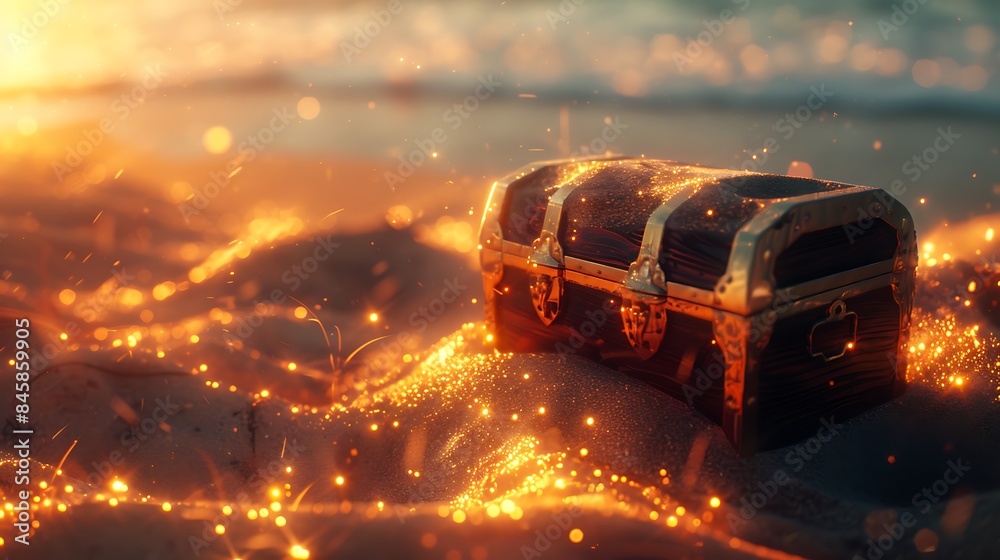 The concept of discovery depicted by a treasure chest buried in the ...