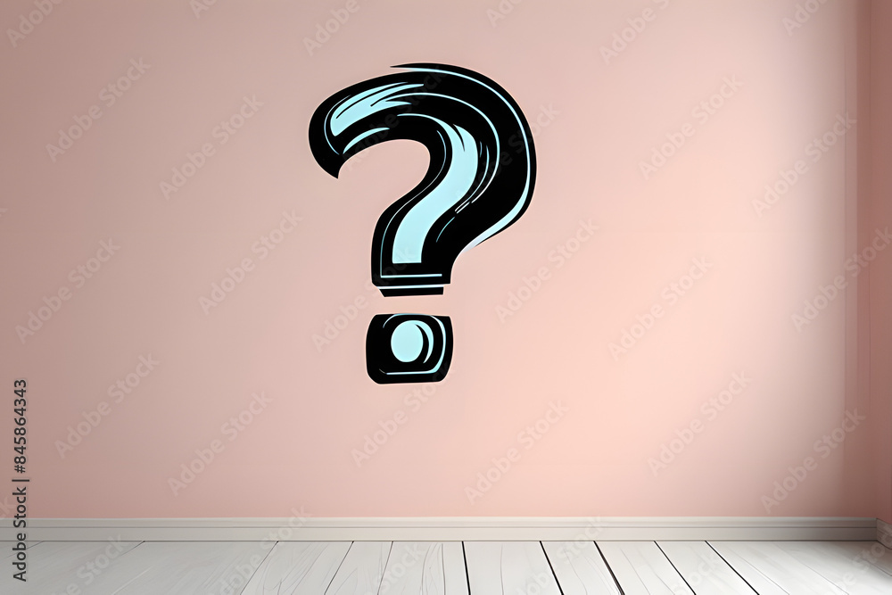 Two question marks in bold red font are displayed on a weathered brick ...