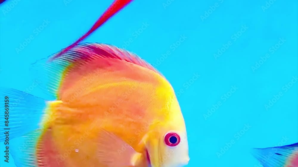 4K This clip features brightly colored discus fish swimming in an ...