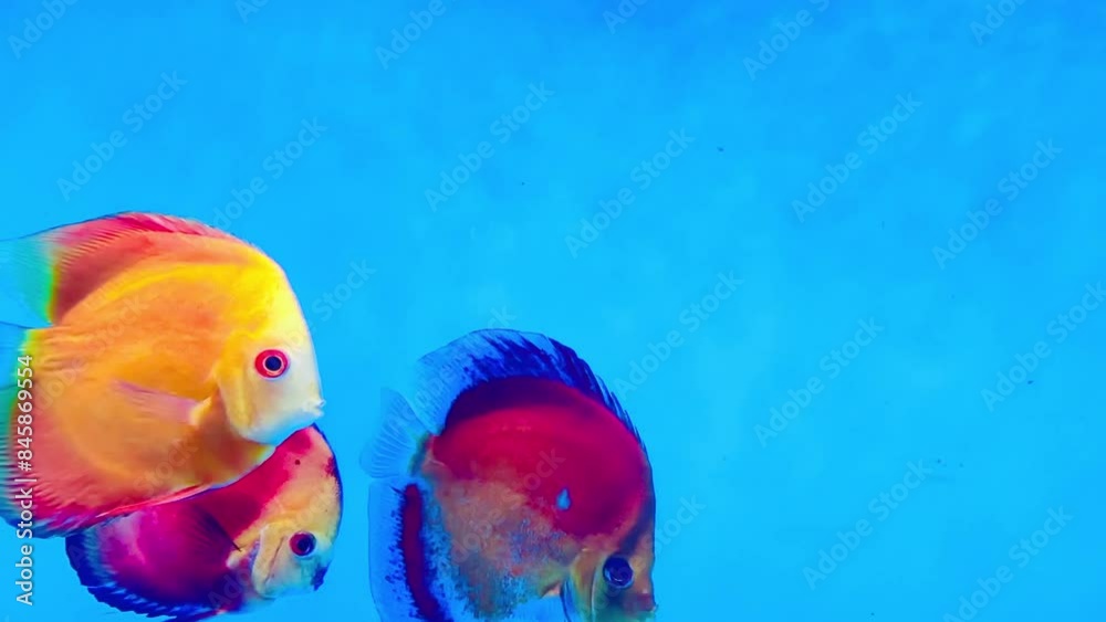 4K This clip features brightly colored discus fish swimming in an ...