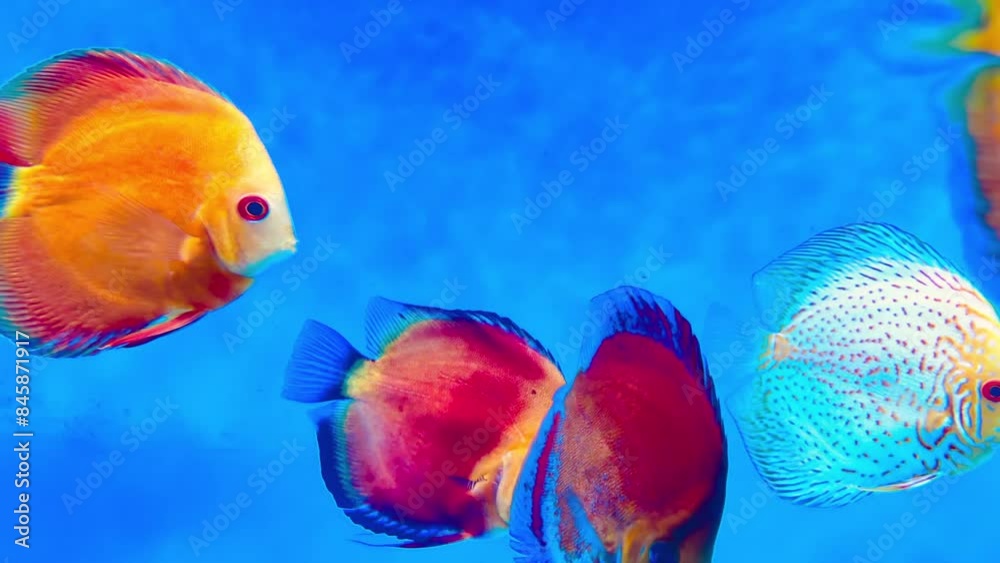 4K This clip features brightly colored discus fish swimming in an ...