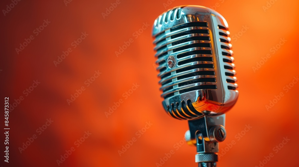 Old-school microphone with a vibrant orange backdrop, perfect for ...