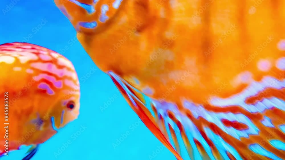 4K This clip features brightly colored discus fish swimming in an ...