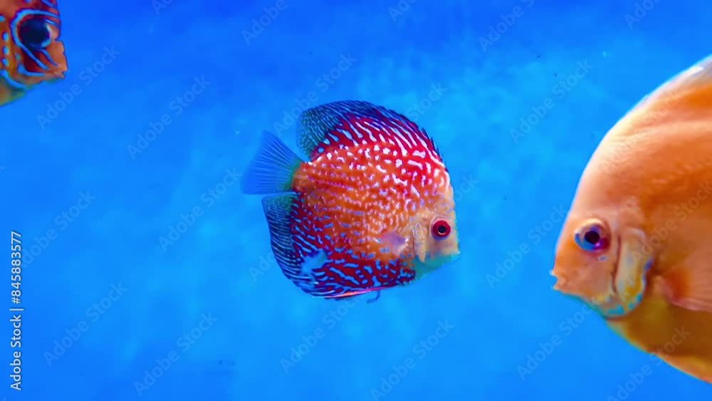 4K This clip features brightly colored discus fish swimming in an ...