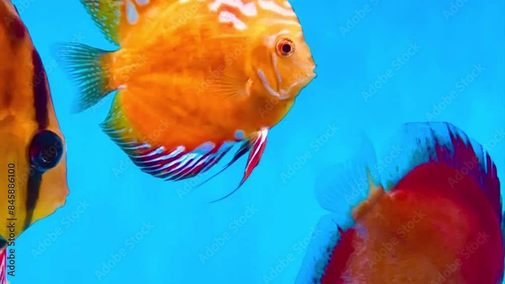 4K This clip features brightly colored discus fish swimming in an ...