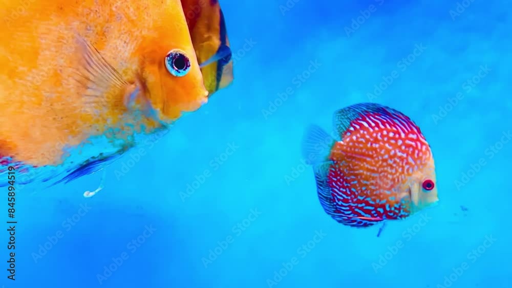 4K This clip features brightly colored discus fish swimming in an ...