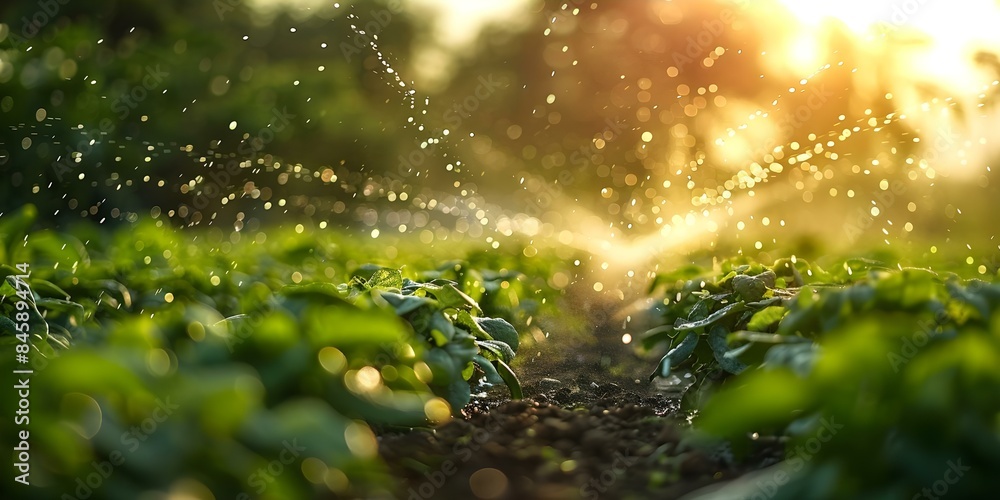 Irrigating Crops with a Sprinkler System in an Agricultural Garden ...