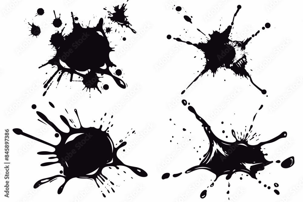 Blotter spots, liquid paint drip drop splash and ink splatter Ink drops ...