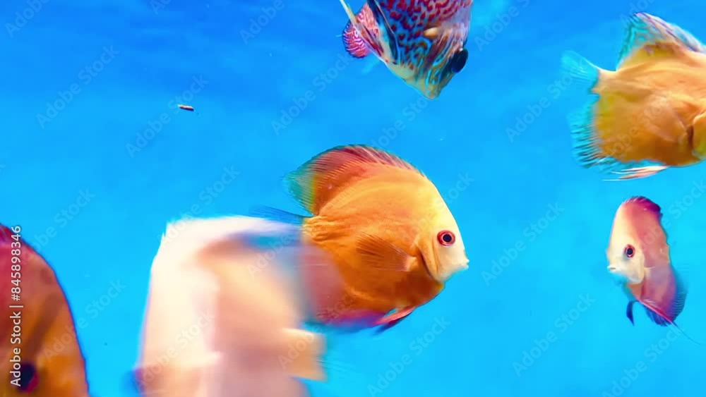 4K This clip features brightly colored discus fish swimming in an ...