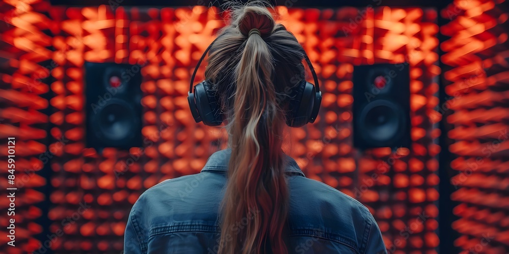 Poster Preparing for Professional Dubbing Woman in Soundproof Room ...