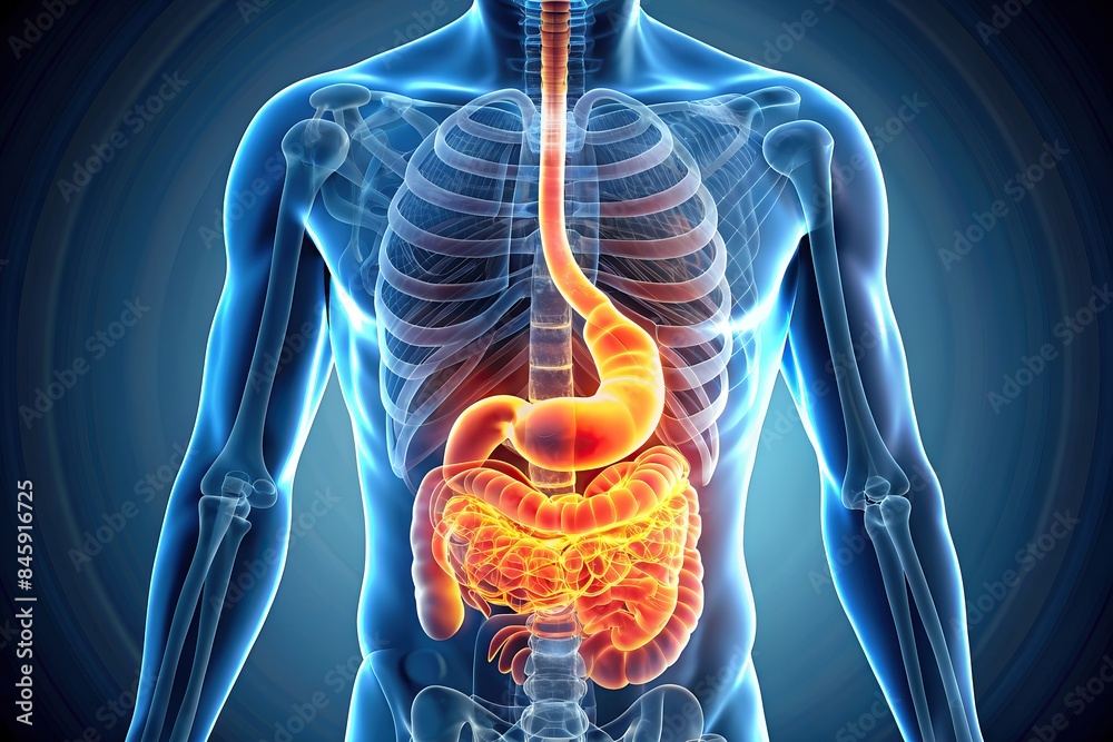 3d digital illustration human anatomy skeletal structure major organs ...