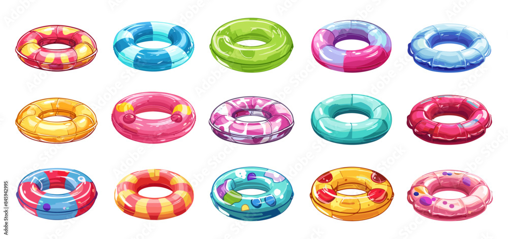 Inflatable or float rings set. Swimming pool cute summer rings ...