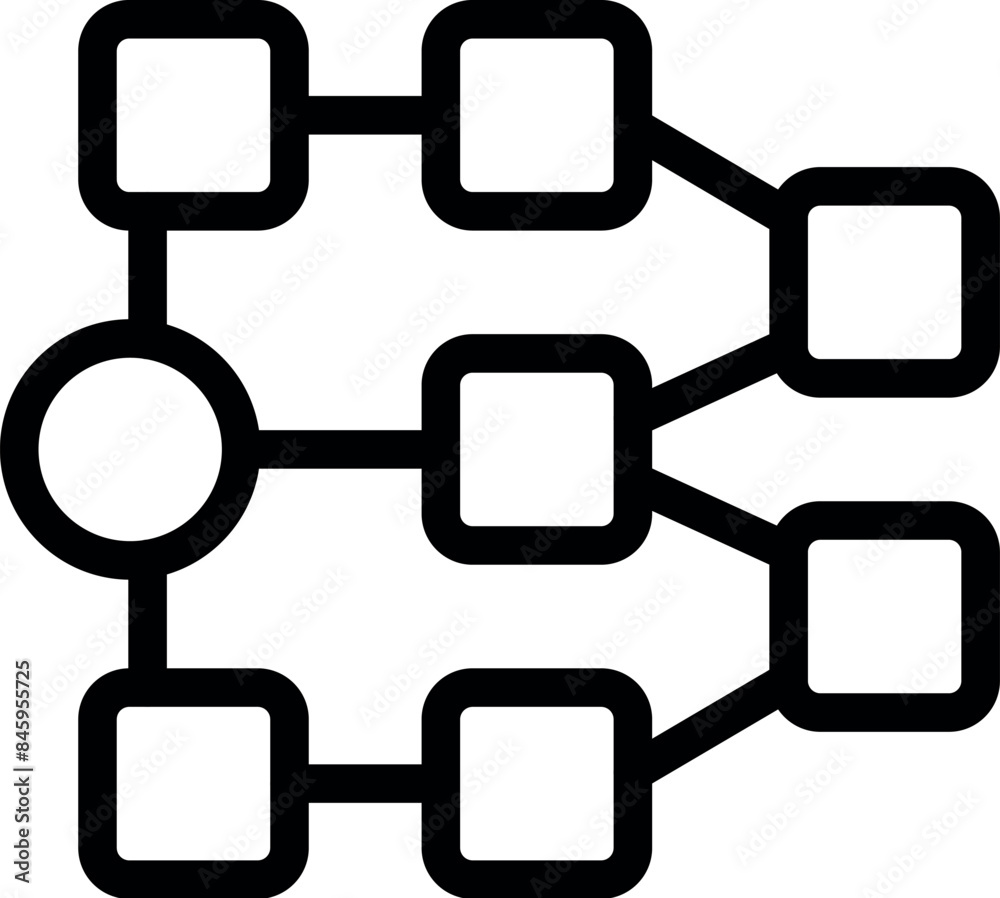 Minimalist flowchart showing interconnected square blocks representing ... Minimalist flowchart showing interconnected square blocks representing ...