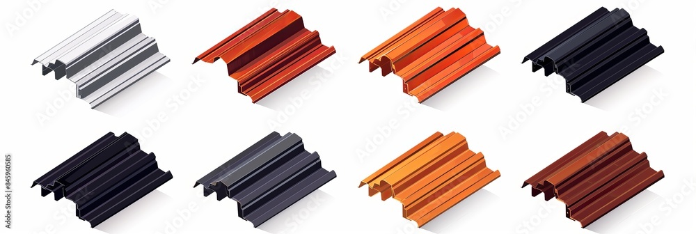 Different colored siding profiles isolated on a white background in an ...