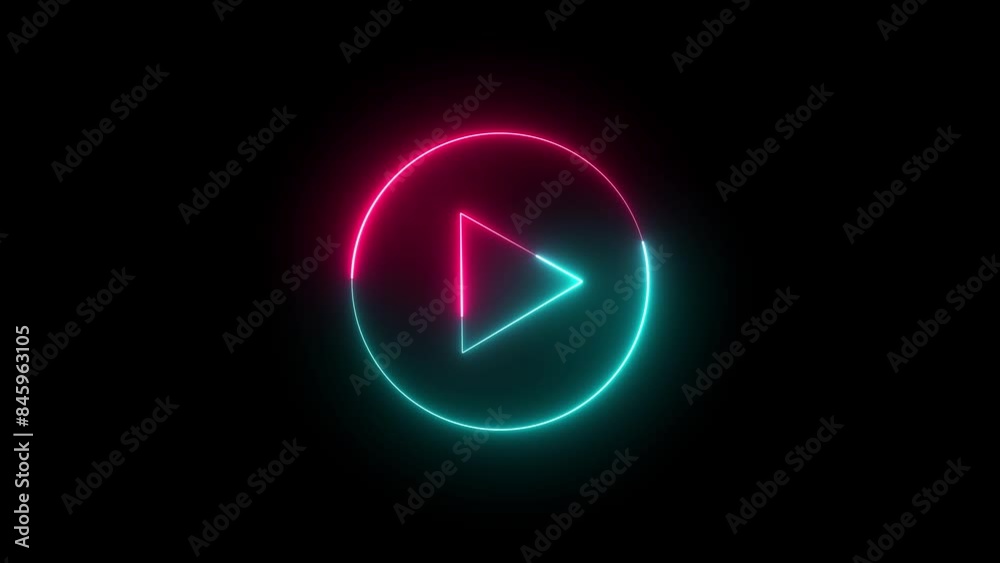 Neon shine play button sign with neon circle animation. neon media ...
