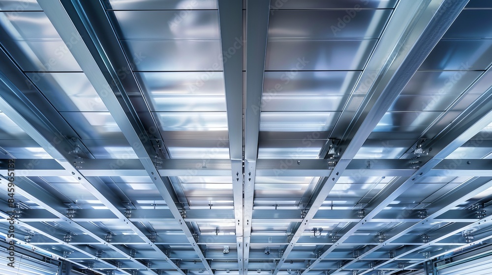 stainless steel sheets, beams, and girders with profiles. Metal ceiling ...