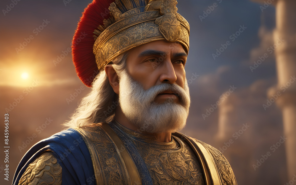 Cyrus The Great entering Babylon, the golden twilight backlighting his ...