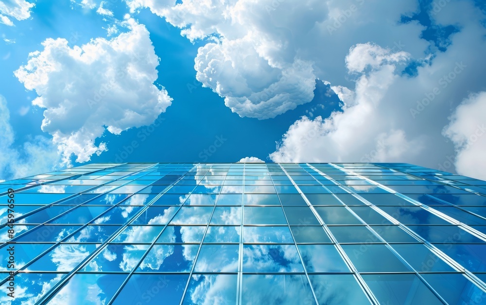 Generative AI-crafted image of a reflective glass skyscraper against a ...