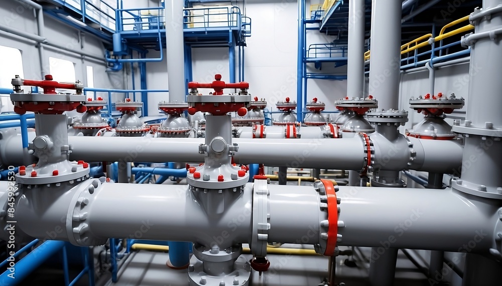 Valves in an oil and gas processing plants pipeline system. Concept ...