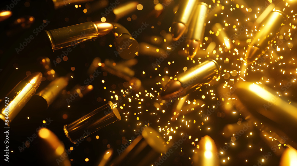 ภาพประกอบสต็อก High-speed photograph of flying bullet casings with ...