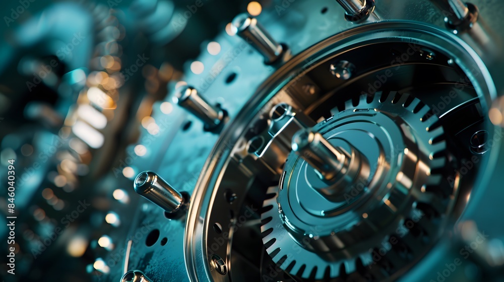 Closeup shot of a spinning flywheel showcasing rotational momentum and ...