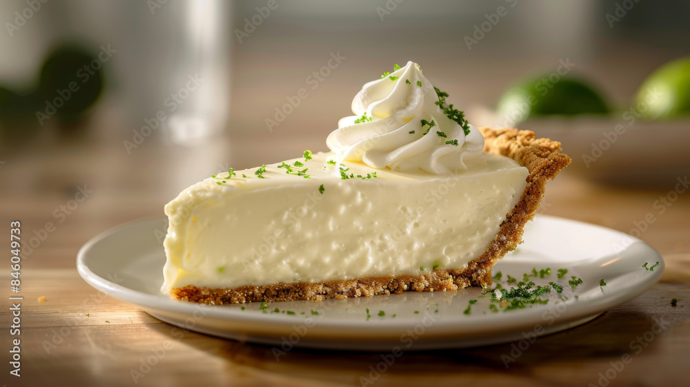 photography of a mouth watering creamy key lime pie, tangy lime filling ...
