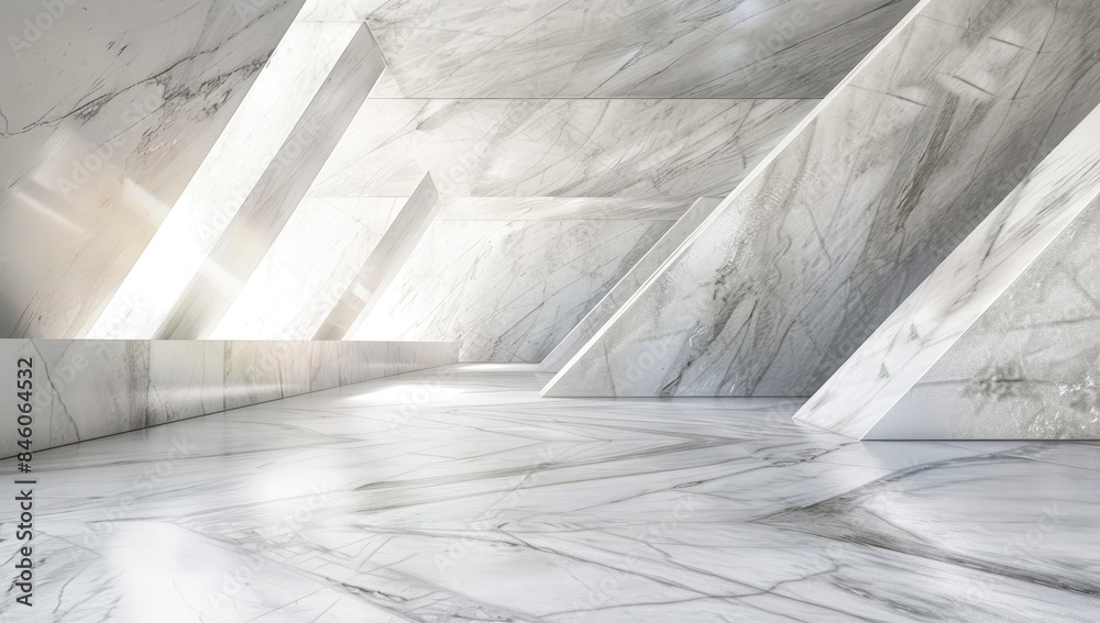 A photo of an empty room with a marble floor, featuring sharp lines and ...