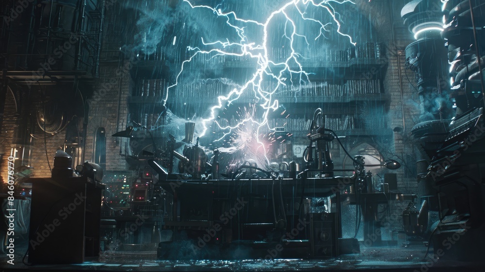 Foto de Frankenstein's monster in a lightning storm, lurching to life ...