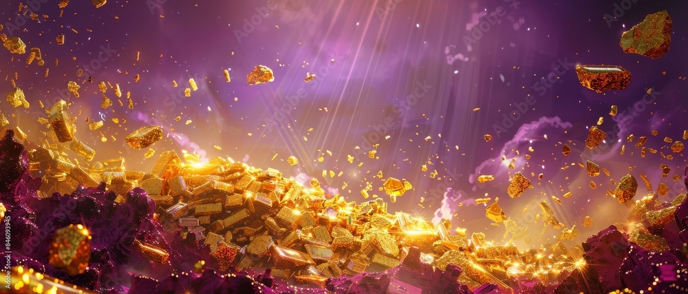 Golden meteor shower with atmospheric purple sky. Stunning cosmic ...