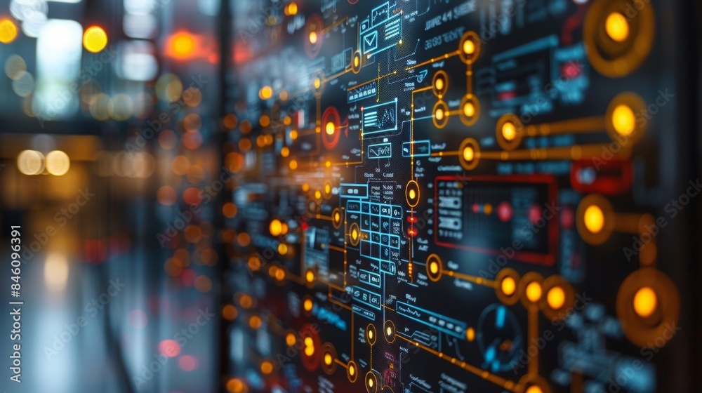 whiteboard close-up hand drawn business process flowchart and colourful ...
