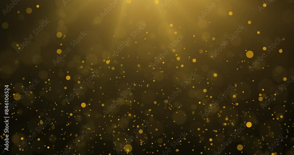 Golden luxury bokeh on particles floating in the air. Dust and glitter particles background ...