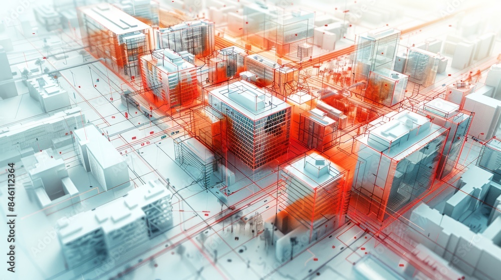 A technical drawing of an urban city from an overhead view with grid ...