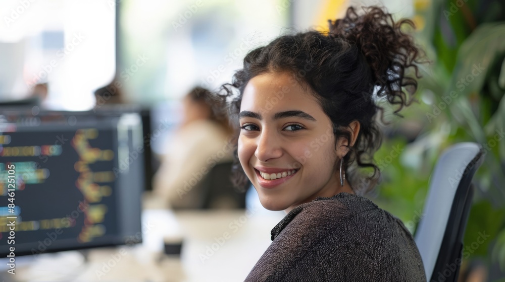 Multiethnic female software engineer reviewing code on her computer ...