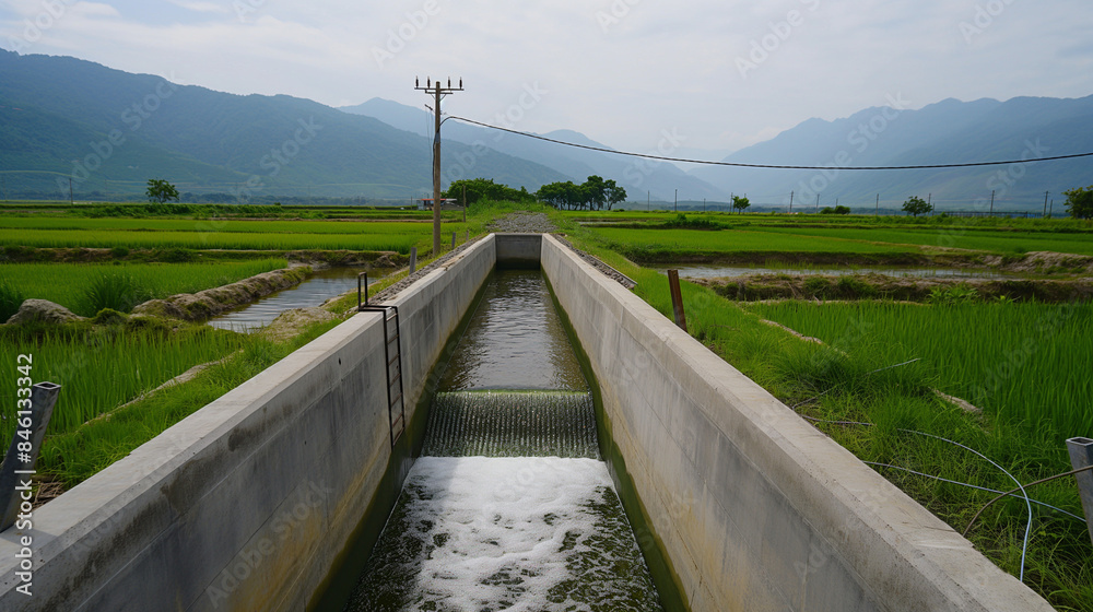 Irrigation of rice fields using ground water pumped through wells ...