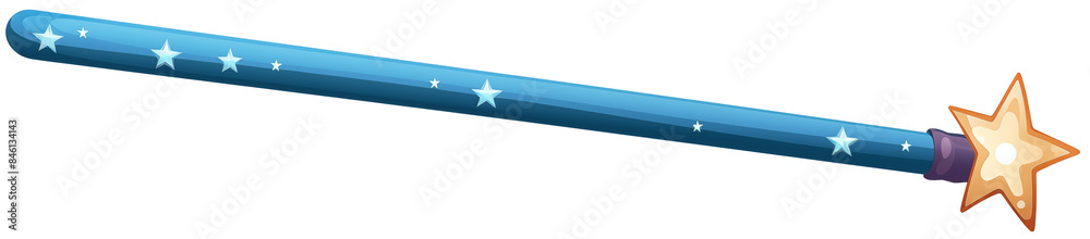 magic wand with tiny white stars on the blue body and a large golden ...