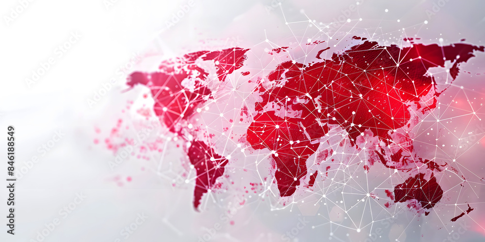 Global Communication Network Connection Background. Red World Map Point ...