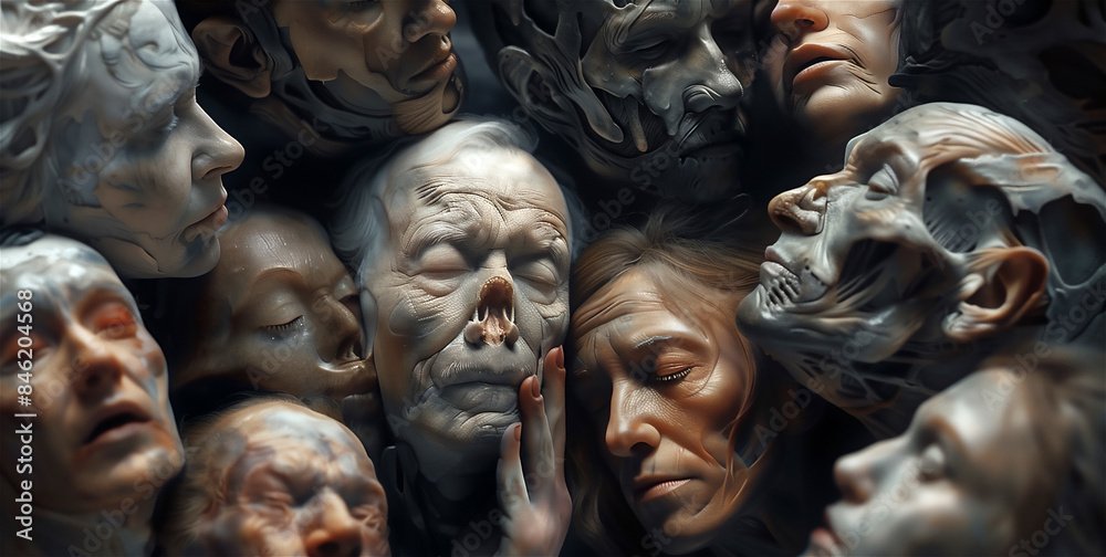 Mort, visages de personnes mortes, fin de vie, après la mort, squelette ...