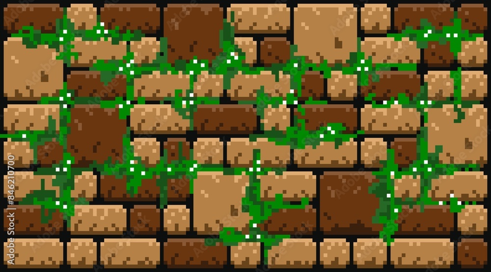 Pixel art dungeon, ground texture tile set design with green moss ...