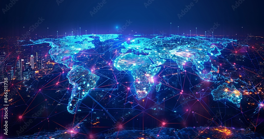 Global network connection. Big data analytics and business concept, world map point and line ...