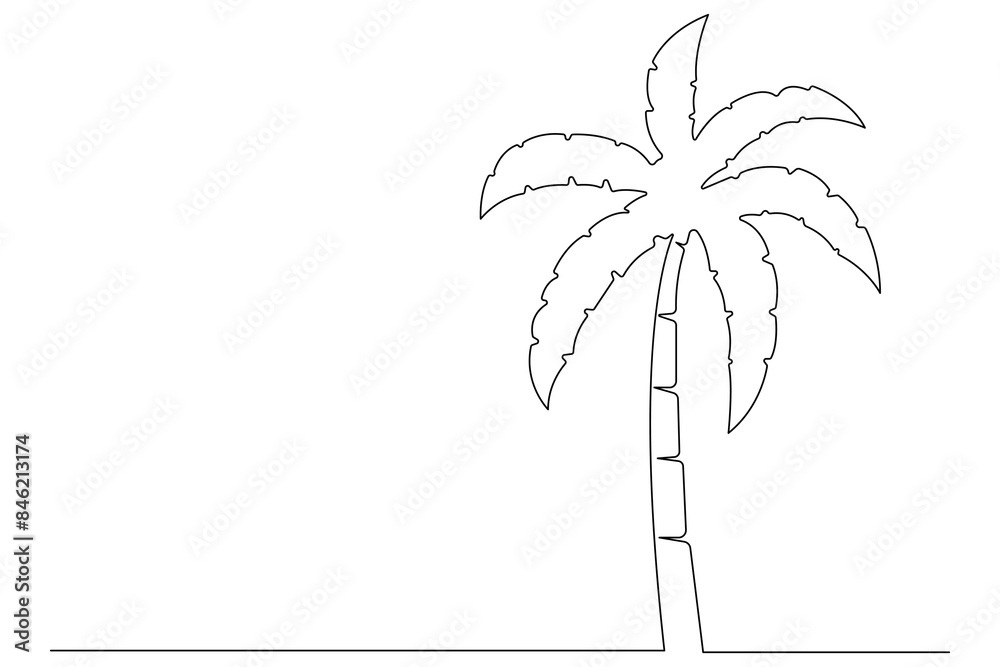 Palm tree continuous one line art drawing of isolated outline vector ...