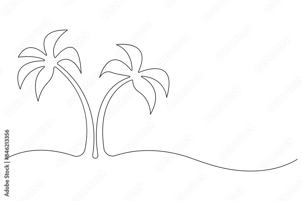 Palm tree continuous one line art drawing of isolated outline vector ...