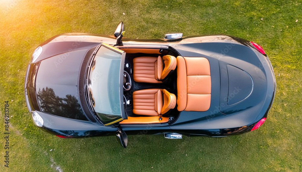 sports convertible car with soft top down. convertible - top view, in ...